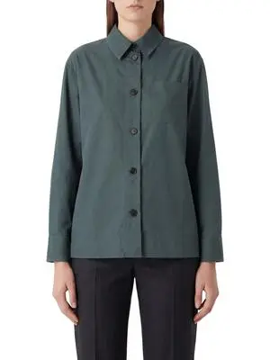 Max Mara Cotton Shirt With French Collar And Patch Pocket - Gray