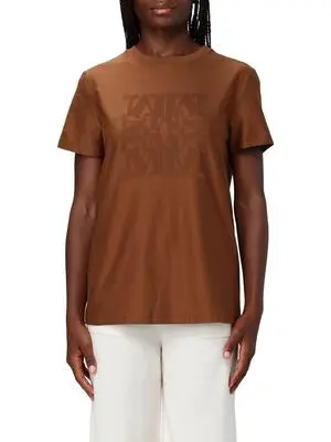 Max Mara Crewneck Cotton T-shirt With Tone-on-tone Monogram - Brown