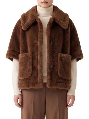 Max Mara Short Camel Fur Jacket With Classic Collar - Brown