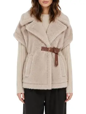 Max Mara Short Camel Fur Jacket With Lapels And Belt - Cream