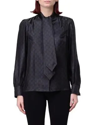 Gucci Pussy-bow Blouse In Pure Silk With All-over Gg Monogram - Black