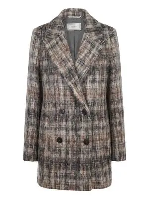 Peserico Double-breasted Coat In Mohair Wool Blend - Multicolor