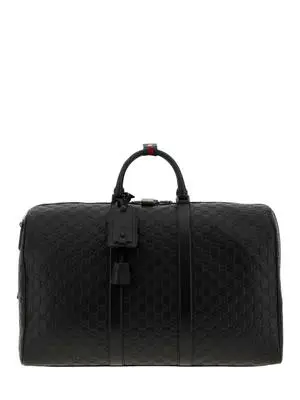 Gucci Gg Emblem Travel Bag In Leather With Embossed Gg Monogram - Black