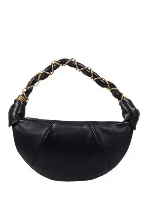 Saint Laurent Amalia Lambskin Hobo Bag With Woven Handle - Black