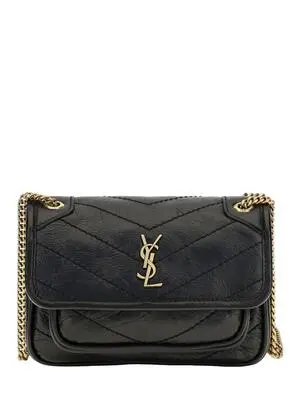 Saint Laurent Niki Mini Bag In Quilted Calf Leather With Monogram - Black
