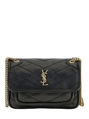 Saint Laurent Niki Mini Bag In Quilted Calf Leather With Monogram - Black