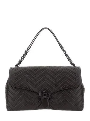 Gucci Large Gg Marmont Black Quilted Nappa Shoulder Bag By - Brown