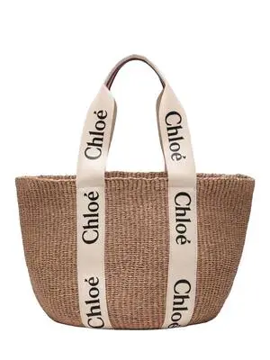 Chloé Woody Large Basket Bag With Ribbon - White