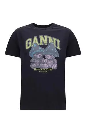 GANNI Mushroom Teddy Cotton T-shirt - Gray