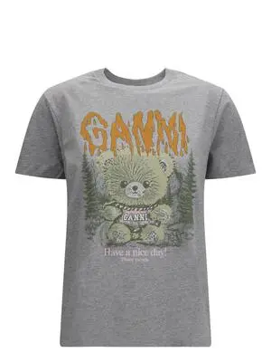 GANNI Teddy Forest Cotton T-shirt - Gray