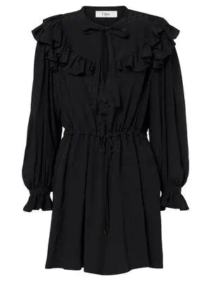 Chloé Ruffled Jacquard Silk Minidress - Black