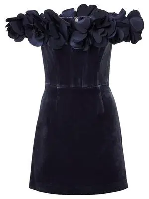 Rebecca Vallance Charles Floral-appliqué Velvet Minidress - Blue
