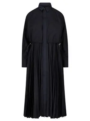 Sacai Midi Dress In Pleated Poplin - Black