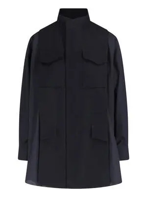 Sacai Maxi Shirt In Satin Crepe - Black