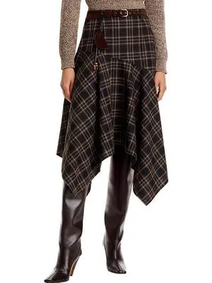 Aqua Belted Plaid Asymmetrical Skirt Exclusive - Brown Multi