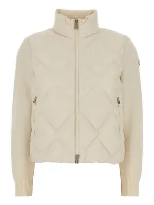 Moncler Ivory Knit And Polyester Cardigan - White