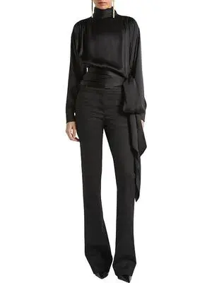 Balmain Silk Satin Blouse With Tie Detail - Black