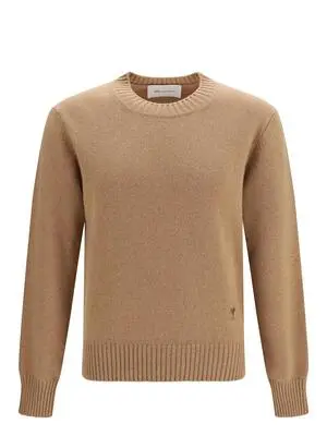 AMI Paris Cashmere And Wool Blend Sweater - Brown