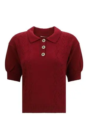 Alessandra Rich Merino Wool Polo Shirt With Buttons - Multicolor