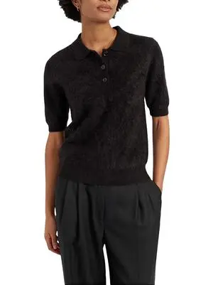 Chinti & Parker Brushed Cashmere Polo Tee Black