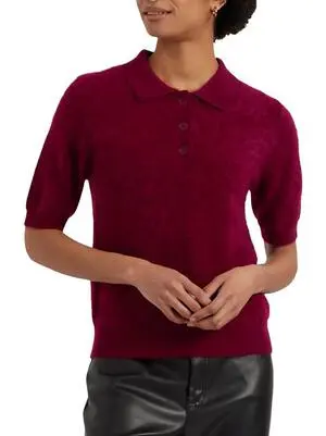 Chinti & Parker Brushed Cashmere Polo Tee - Cherry