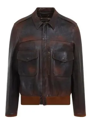 GOLDEN GOOSE Leather Bomber Jacket - Brown