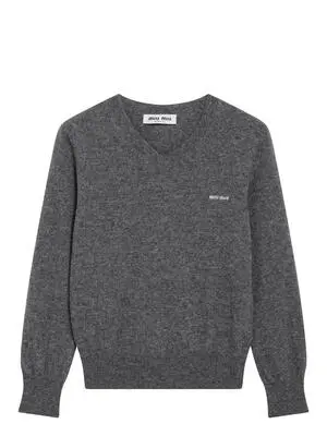 Miu Miu Miu Miu Slate V-Neck Sweater In Wool Women Gray