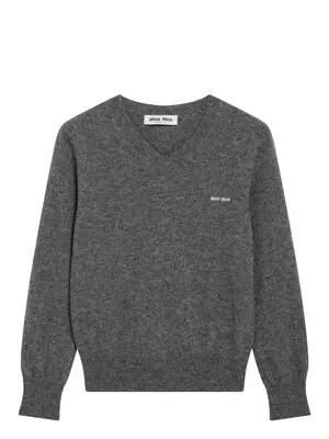 Miu Miu Slate V-neck Sweater In Wool - Gray