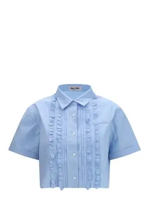 Miu Miu Poplin Shirt With Ruffle Details - Blue