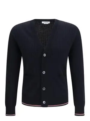 Thom Browne Ribbed Merino Wool Cardigan - Blue