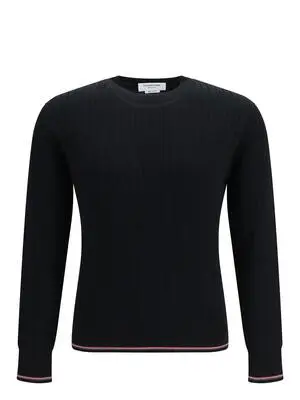 Thom Browne Crewneck Cotton Knit Sweater With 4-bar Detail - Black