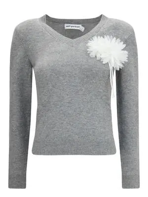 SELF-PORTRAIT Self-Portrait Women Wool And Cashmere Blend Jumper With Floral Corsage Gray