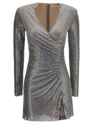 SELF-PORTRAIT Jewel-detail Wrap Dress - Silver