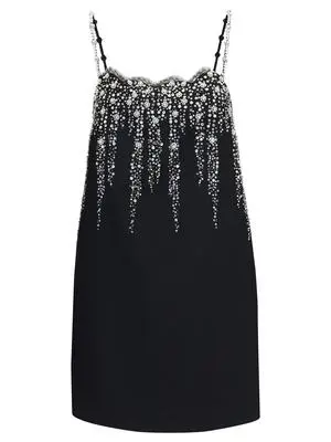 Valentino Garavani Embroidered Crepe Mini Dress With Jewel Details - Black