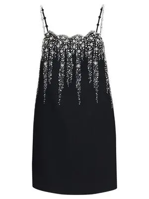Valentino Garavani Embroidered Crepe Mini Dress With Jewel Details - Black