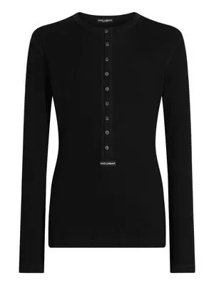 Dolce & Gabbana Serafino T-shirt In Ribbed Cotton - Black