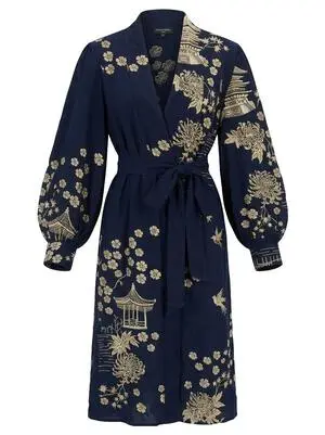 ARTEMIS MUSE Gold & Navy Pagoda Artemis Dress - Blue