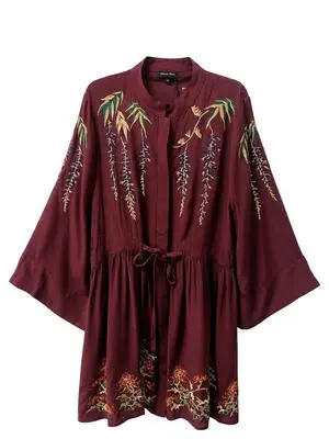 ARTEMIS MUSE Metallic Wisteria Embroidery Crepe Selene Dress - Red