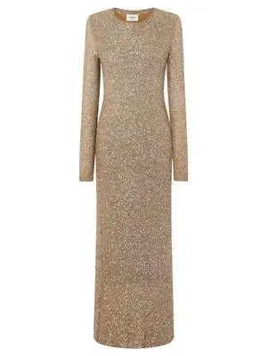 Saint Laurent Sequined Knitted Maxi Dress - Gold