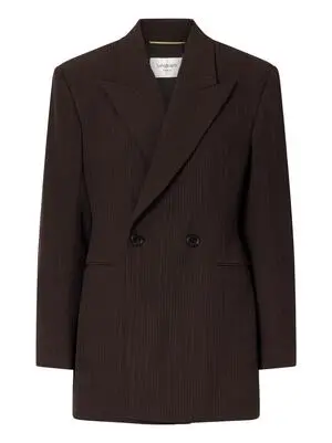 Saint Laurent Striped Wool-blend Blazer - Brown
