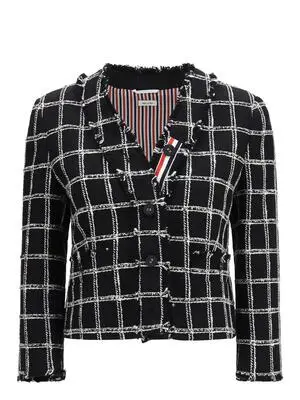 Thom Browne Checked Tweed Cardigan Jacket - Black