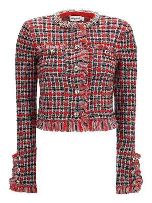 SELF-PORTRAIT Cotton And Wool Blend Bouclé Jacket - Red