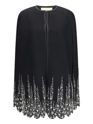 Valentino Garavani Compact Drap Cape With Degradé Rhinestone Embroidery - Black