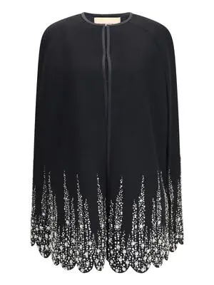 Valentino Garavani Compact Drap Cape With Degradé Rhinestone Embroidery - Black