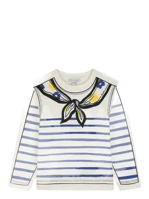 Marc Jacobs The Trompe L'oeil Striped Long Sleeve T-shirt In Size - Ivory Multi