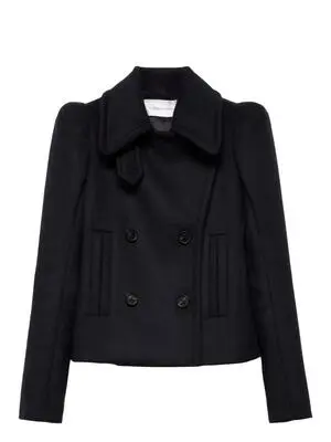 7 For All Mankind Double-breasted Wool Coat With Structured Shoulders - Black