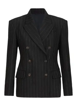 Brunello Cucinelli Virgin Wool-blend Sequin Pinstripe Blazer - Blue