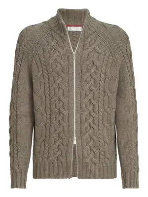 Brunello Cucinelli Cashmere Cable-knit Zip-up Cardigan - Green