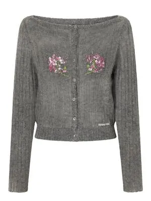 SHUSHU/TONG Embellished Knitted Cardigan - Gray