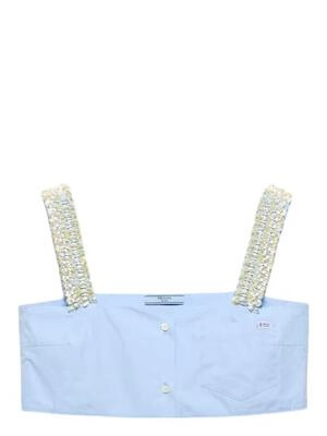 Prada Embroidered Poplin Crop Top - Sky-blue